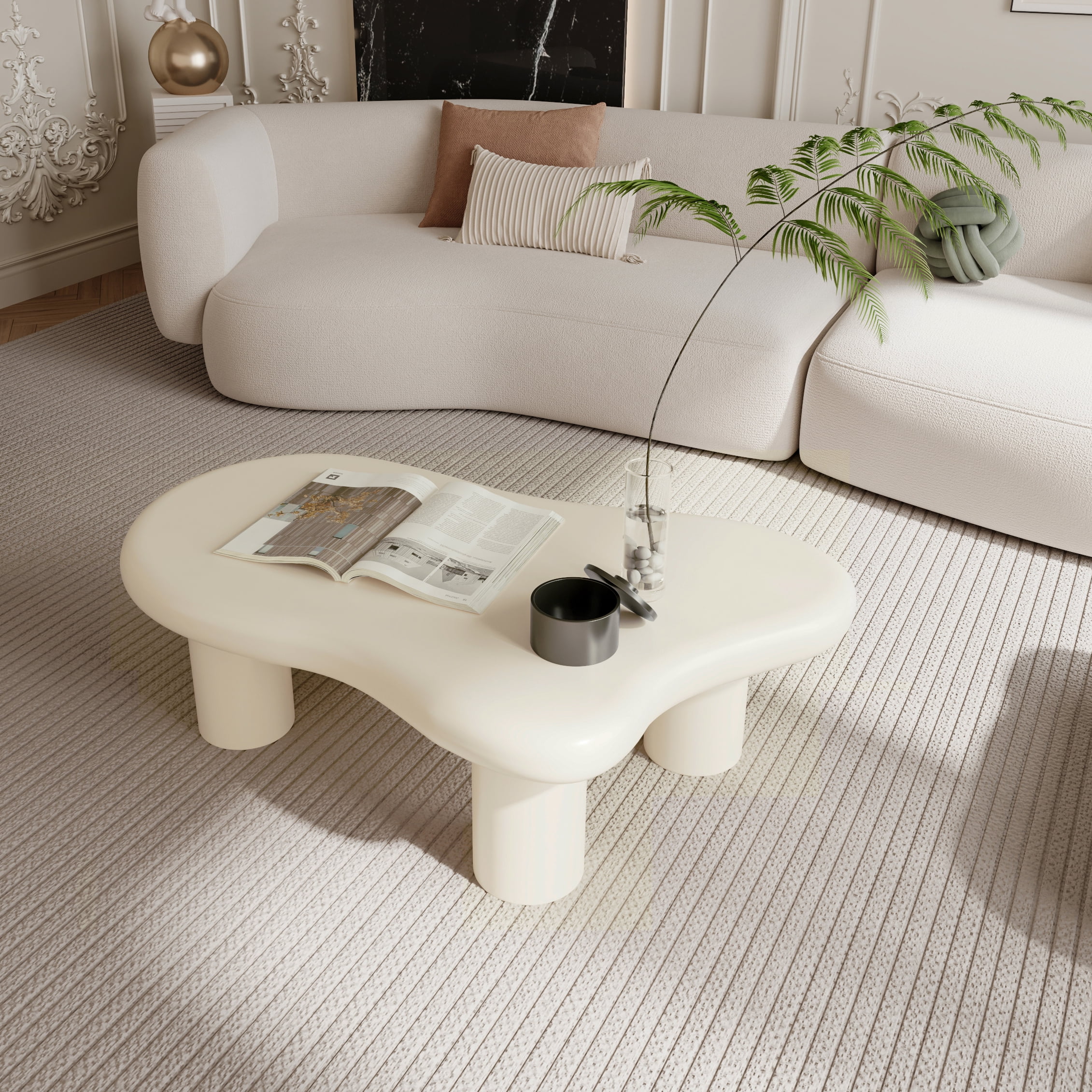 40 Inch Cloud Shaped Coffee Table for Living Room,Beige,Beige Mdf ...