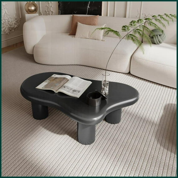 40 Inch Cloud-Shaped Living Room Coffee Table, Matte Black - Pet ...