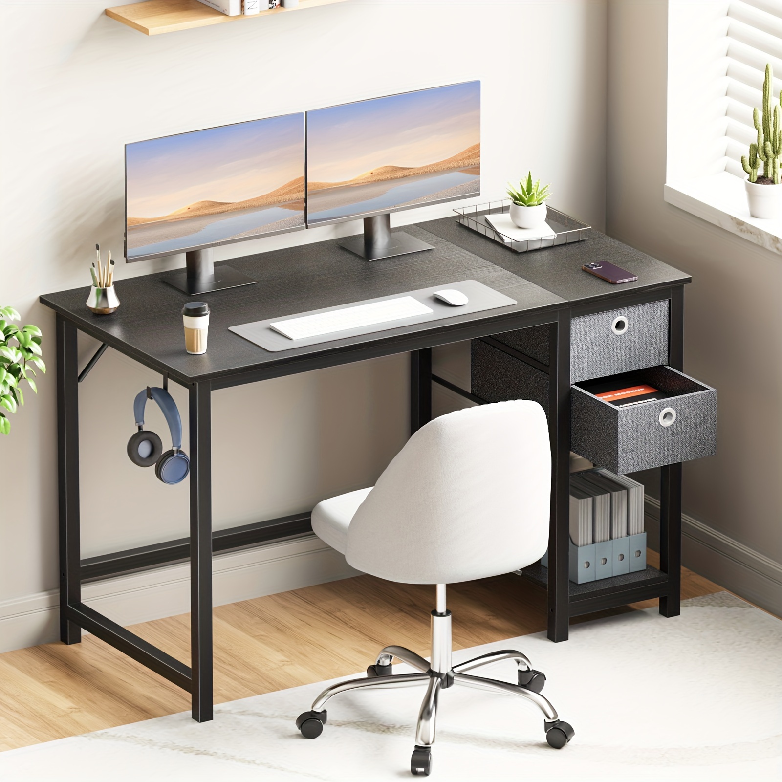 40 Inch Computer Desk Small Office Desk with Storage Drawers Modern ...