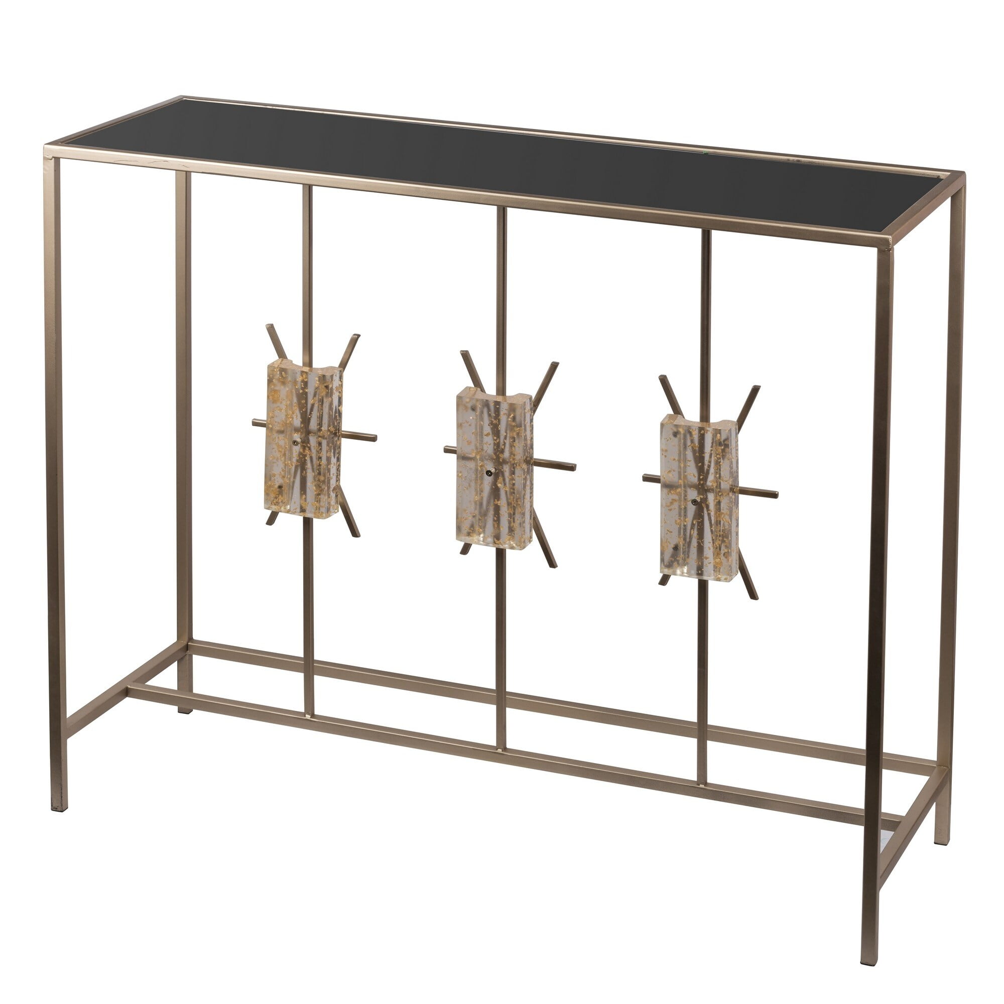 40 Inch Console Table, Black Acrylic Top, Iron Frame, Rectangle ...