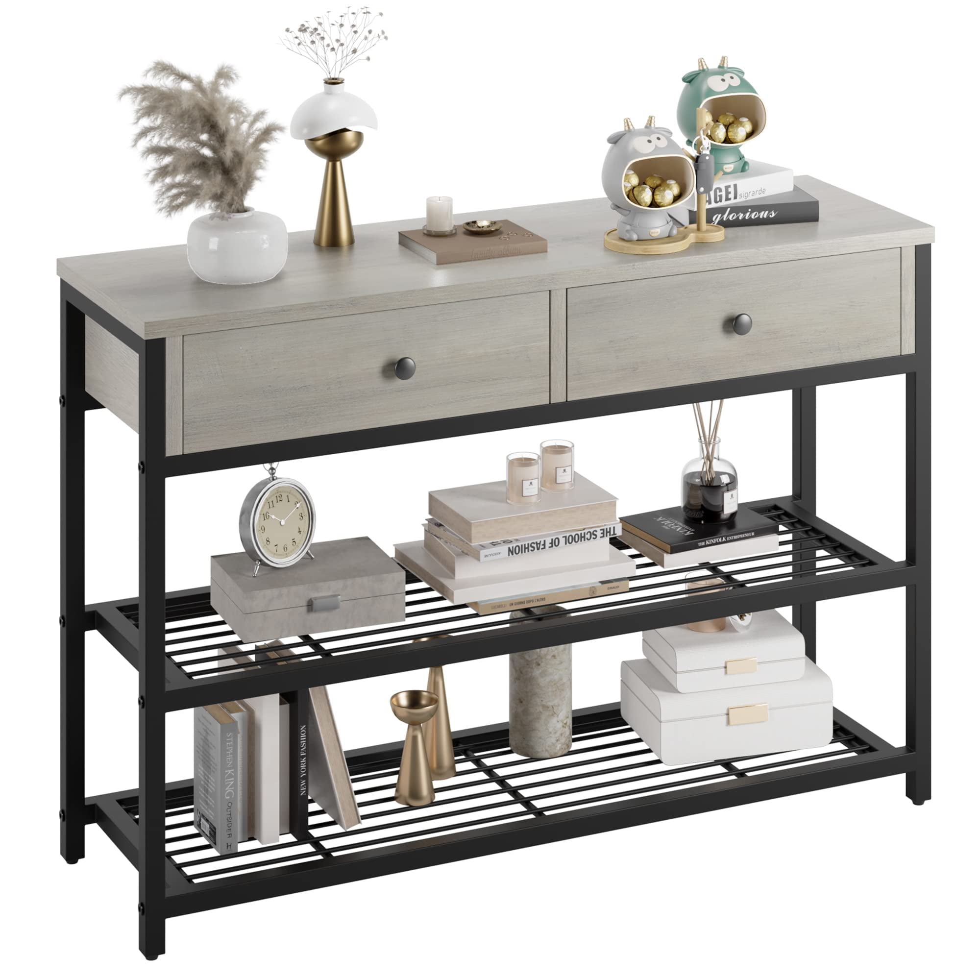 40 Inch Console Table, Entryway Table with 2 Drawers, Narrow Sofa Table ...