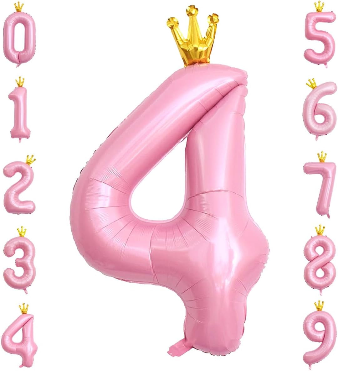 40 Inch Crown Pink Number 4 Balloon, Big Conjoined Baby Pink Foil Mylar ...