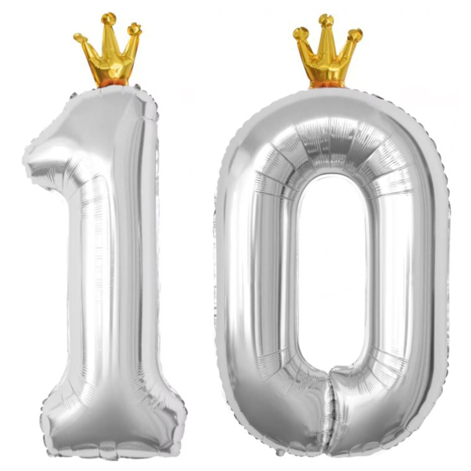 40 Inch Crown Silver MSF2 10 Number Balloons Jumbo Large Number 10 Foil ...