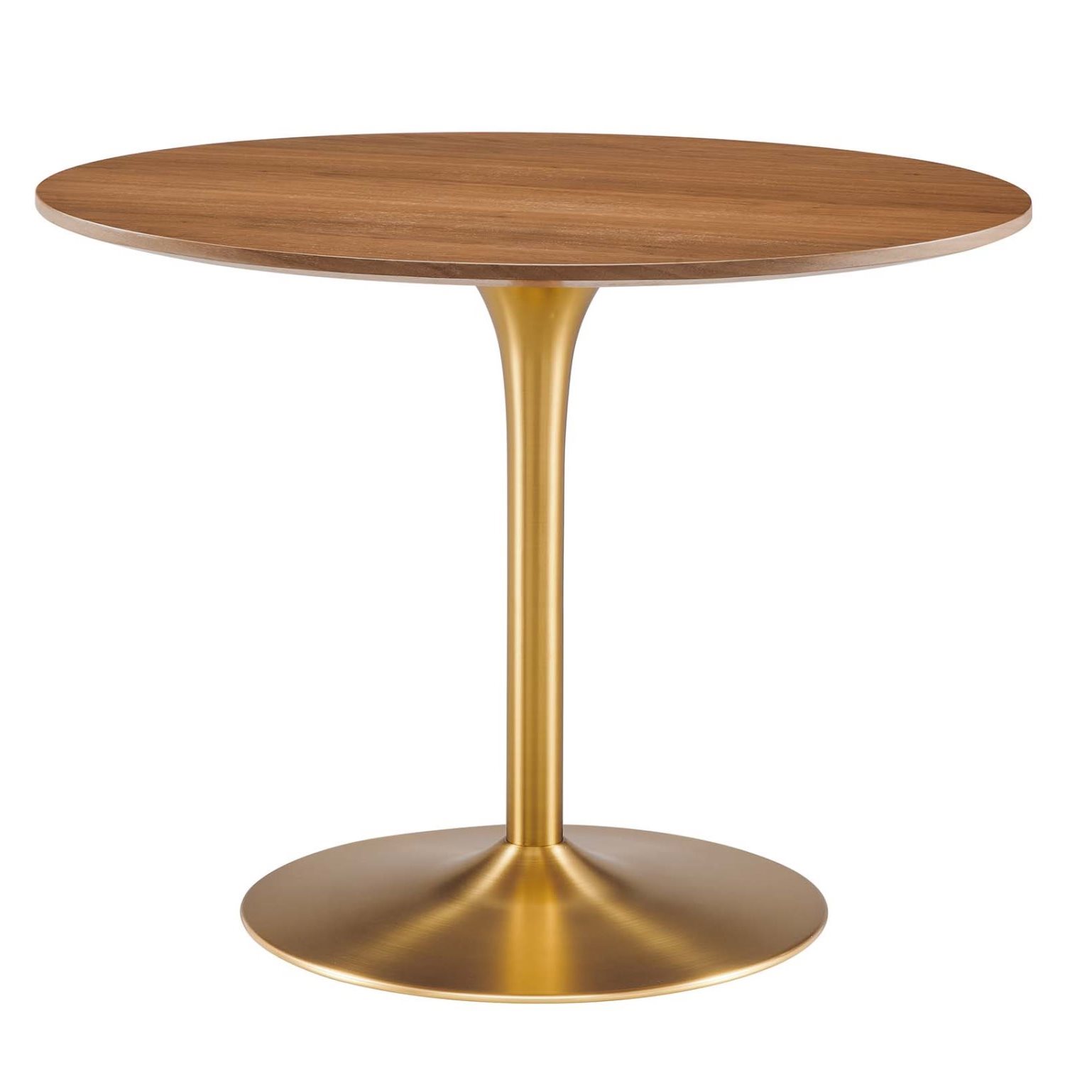 40 Inch Dining Table, Walnut Gold, Wood, Metal, Mid Century Kitchen ...