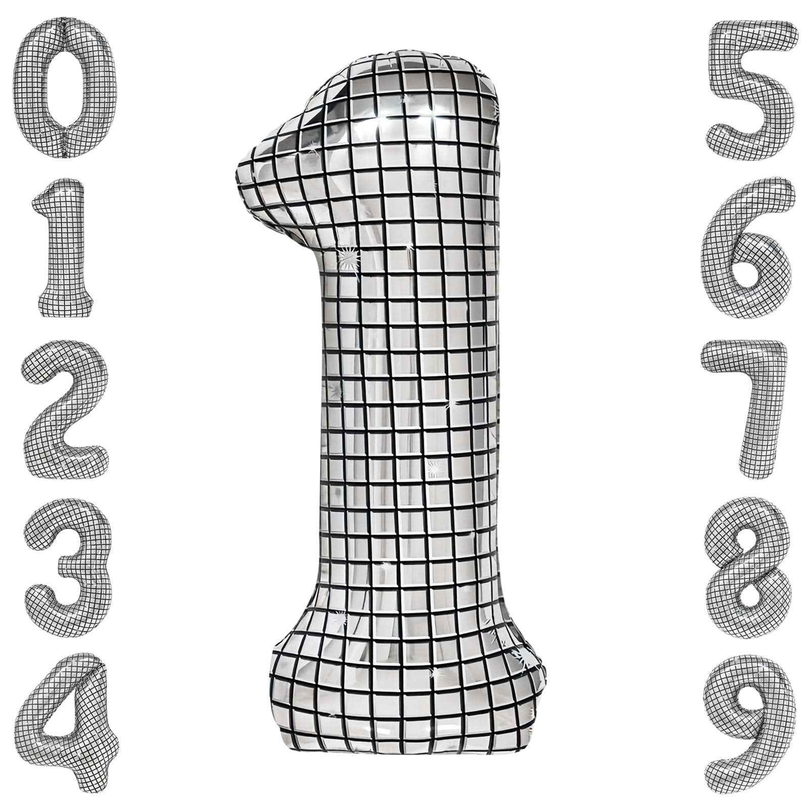40 Inch Disco Ball Number 1 Balloon, Silver Glitter Foil Balloon for ...