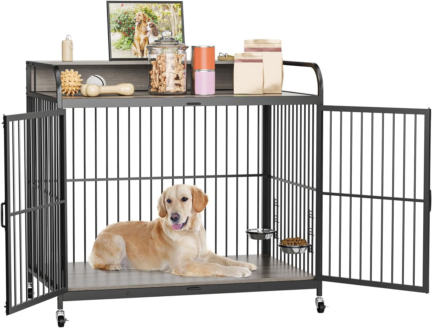40 Inch Dog Crate Furniture Adjustable Height Locking Wheels Storage ...