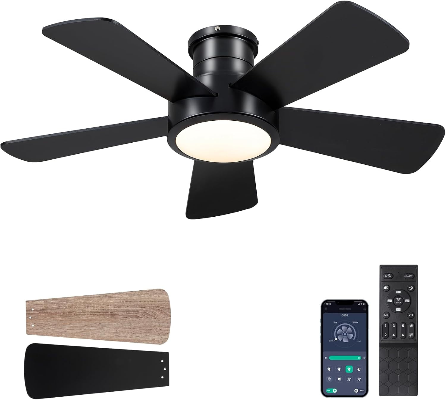 40 Inch Flush Mount Ceiling Fan with Lights and Remote Modern Quiet DC ...