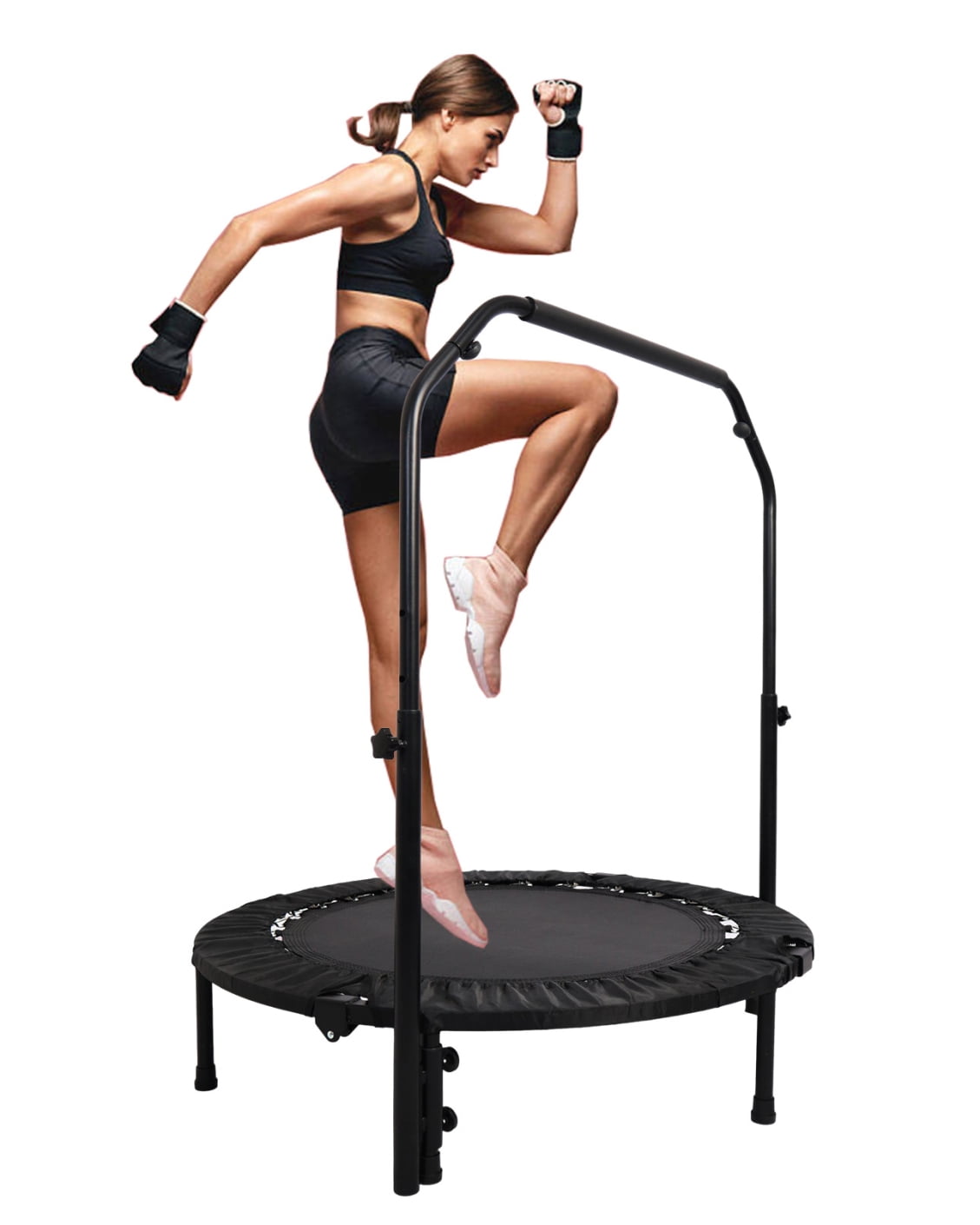 40 Inch Foldable Mini Trampoline, Indoor/Outdoor, 4-Level Adjustable ...