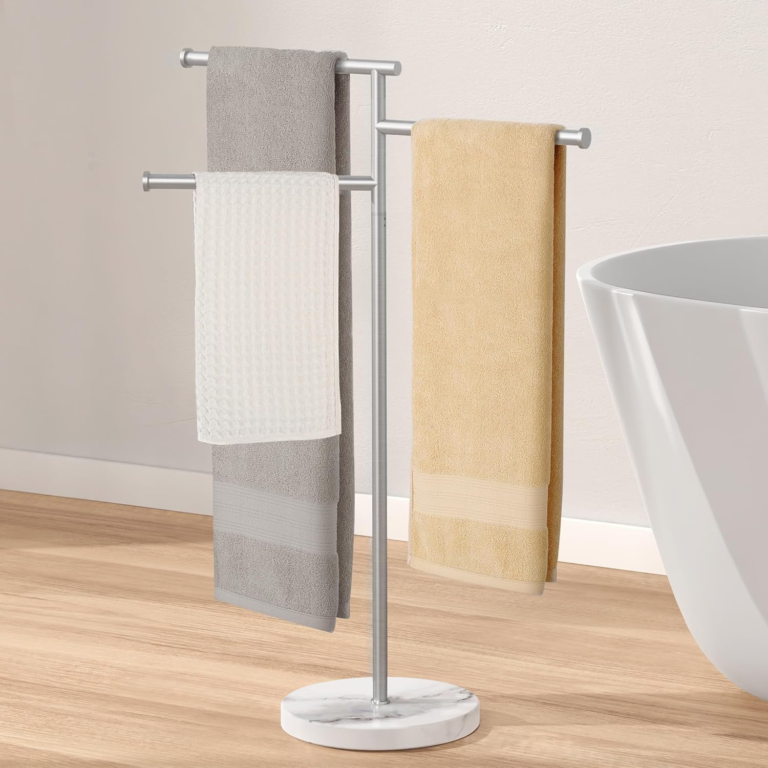 40-Inch Free Standing Bathroom Towel Racks with Weighted Marble Base ...