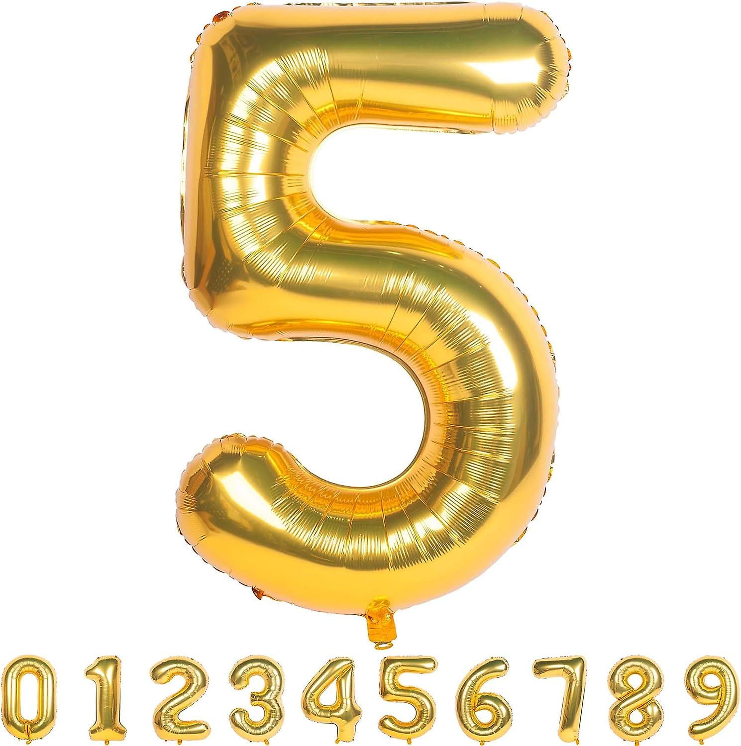 40 Inch Giant Gold Number 5 Balloons Helium Mylar Foil Large Digits 0-9 ...