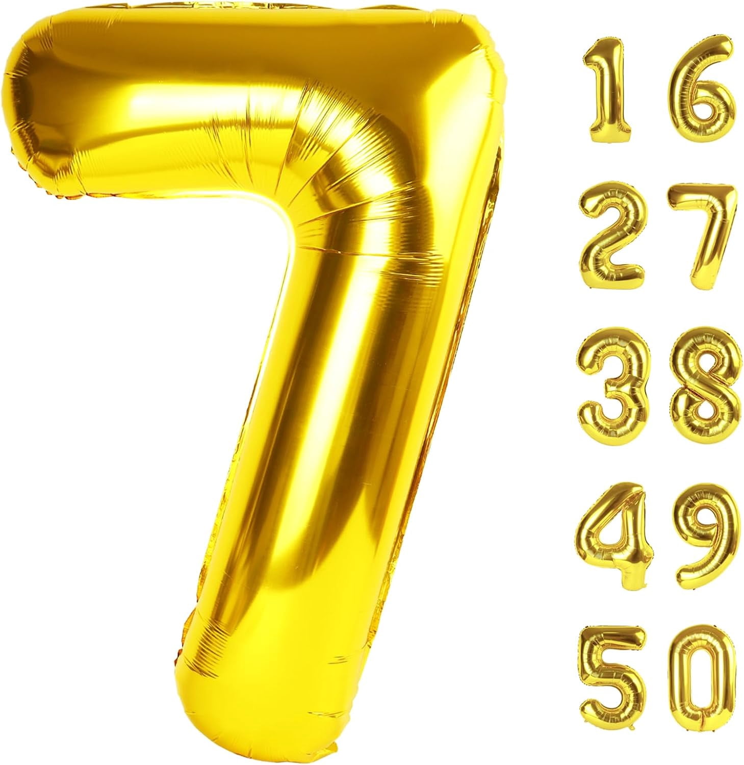 40 Inch Gold Balloon Number 7 First Birthday Jumbo Mylar Foil Helium ...