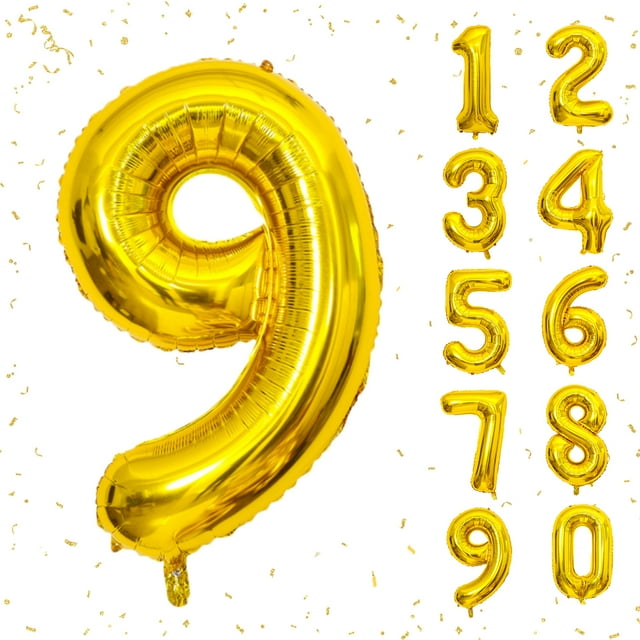 SINBEE 40-inch Gold Number 9 Balloon, Mylar Foil, Birthday and ...