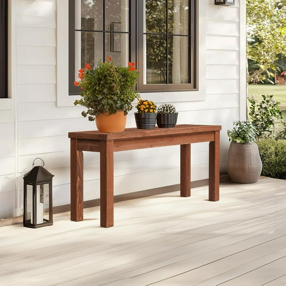 40-Inch Hardwood Outdoor Bench, Natural Wood Tone Backless Garden Porch ...