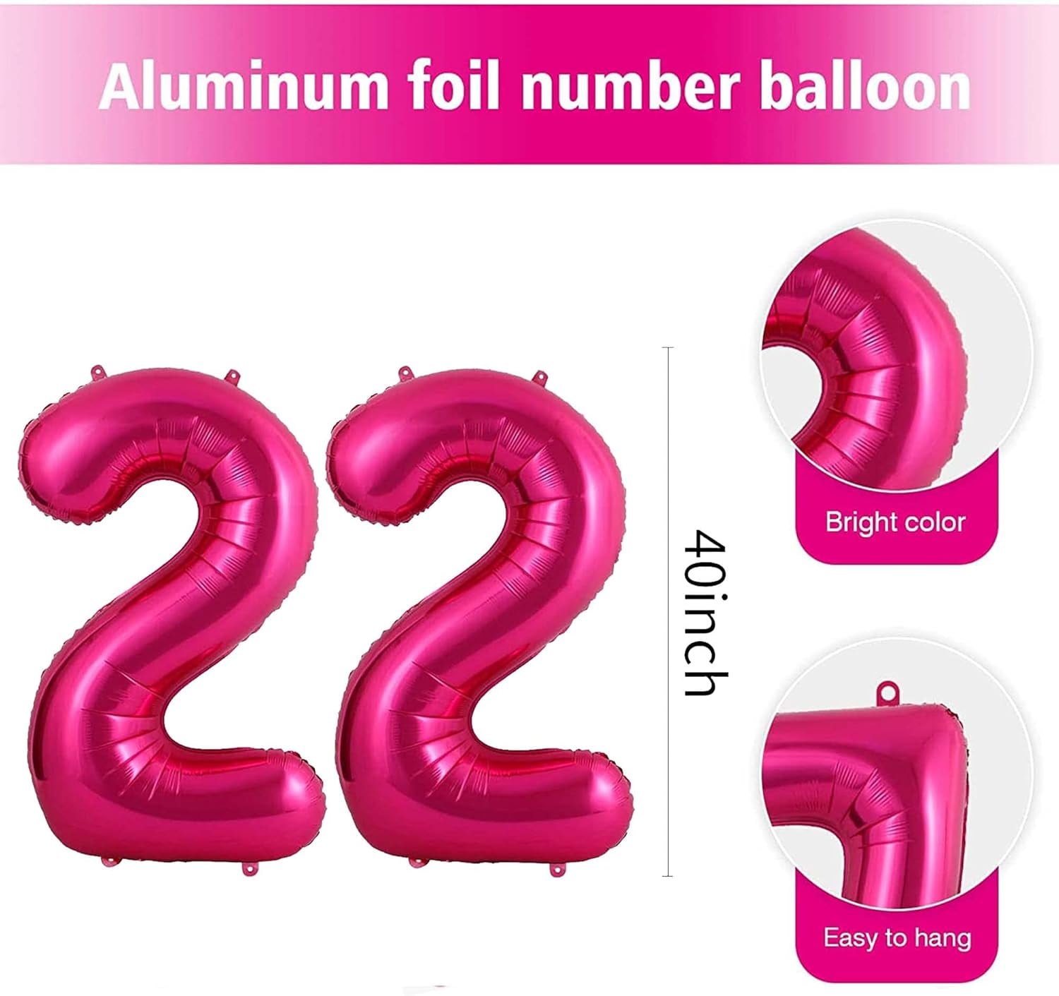 40 Inch Hot Pink 22 Balloon Number Large Foil Mylar Helium Number ... 40 Inch Hot Pink 22 Balloon Number Large Foil Mylar Helium Number ...