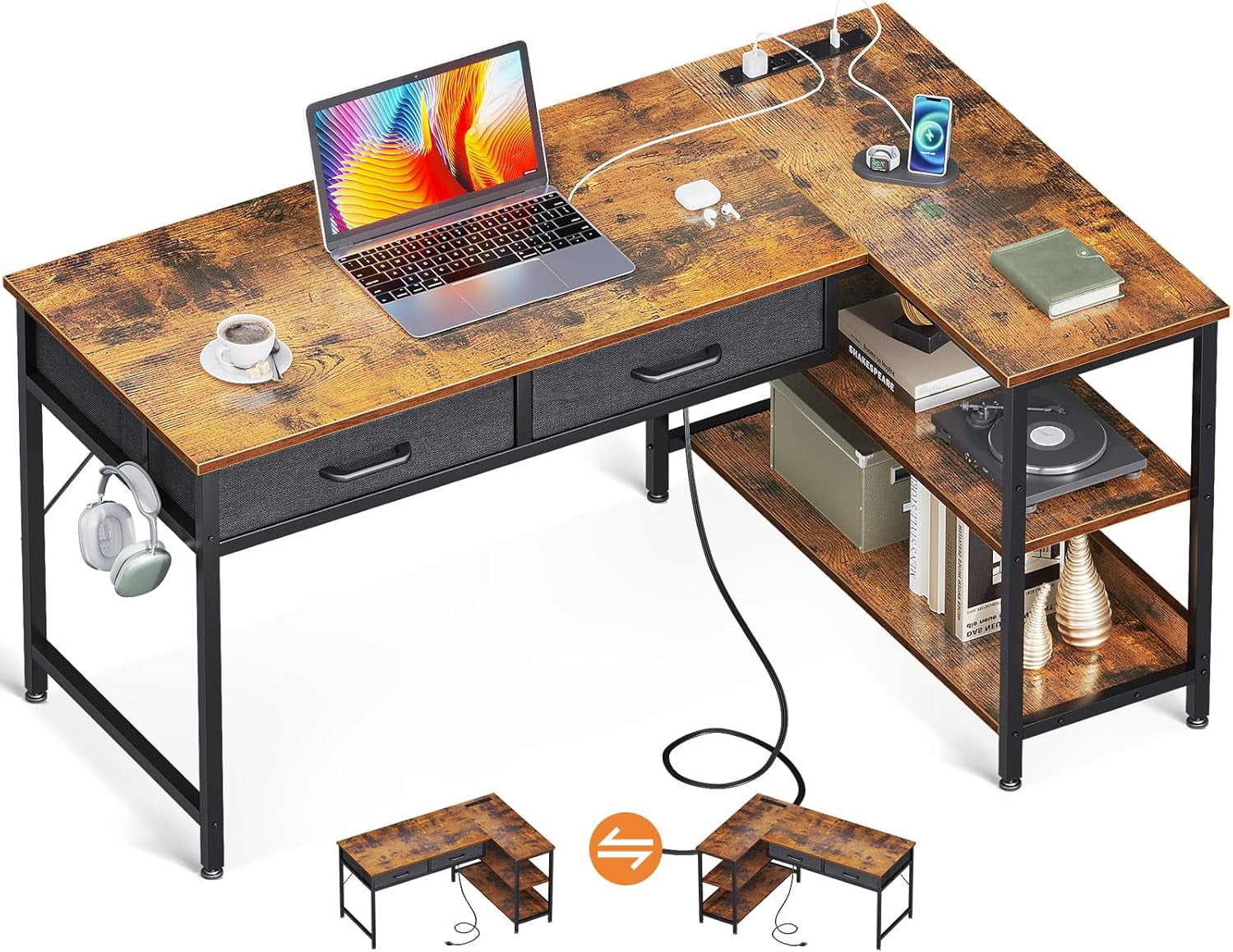 40 Inch L Shaped Computer Desk with 2 Drawers, Small Desk for Small ...