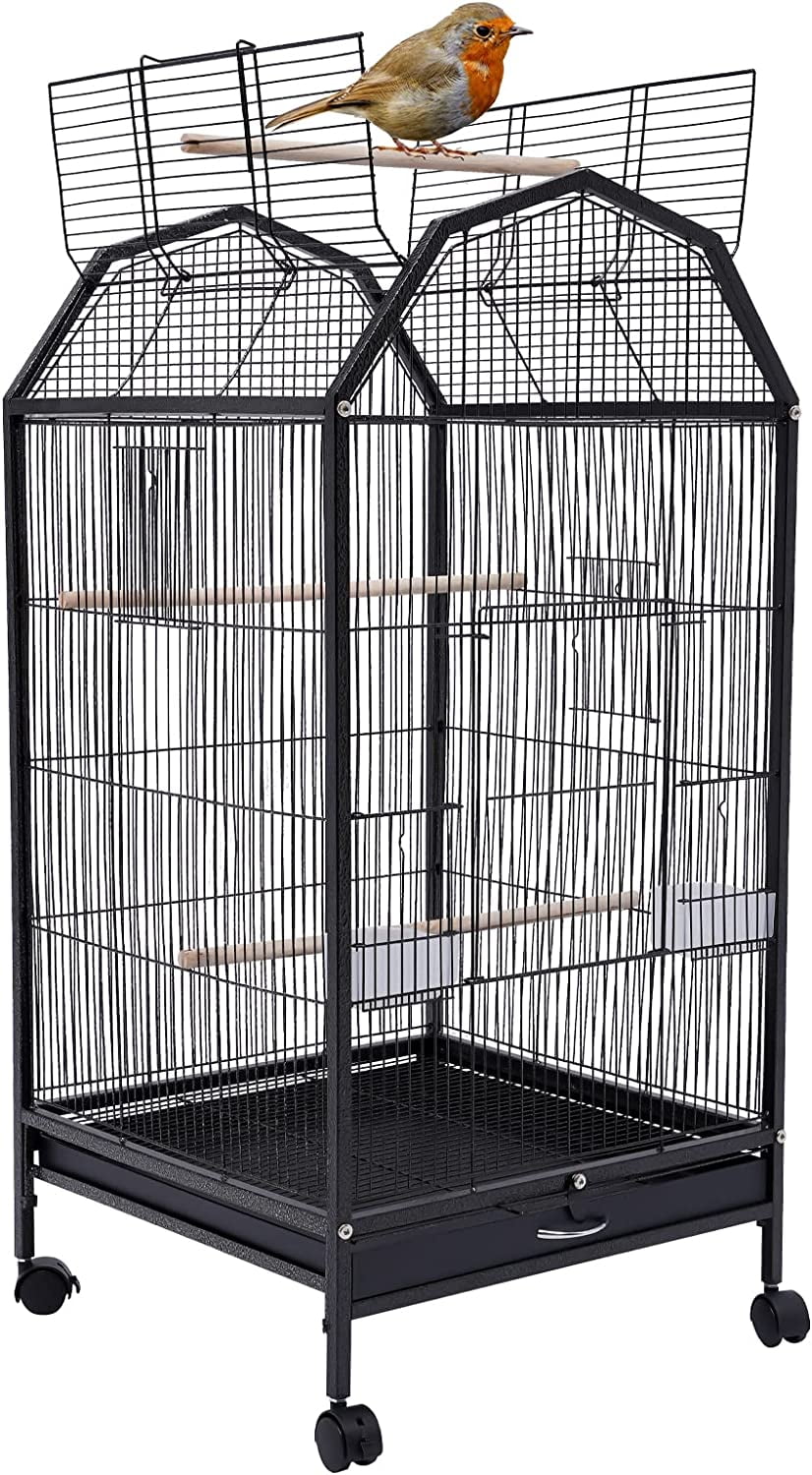 40 Inch Large Bird Cage Rolling Open Top Parakeet Cage, Metal Parrot ...