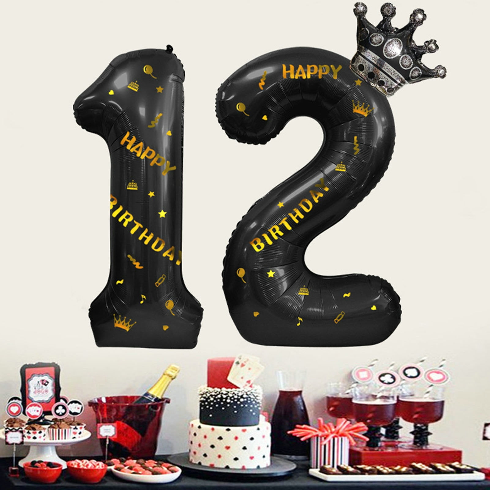 40 Inch Large Black Crown Number Balloons with Inflatable Straw Baby ...