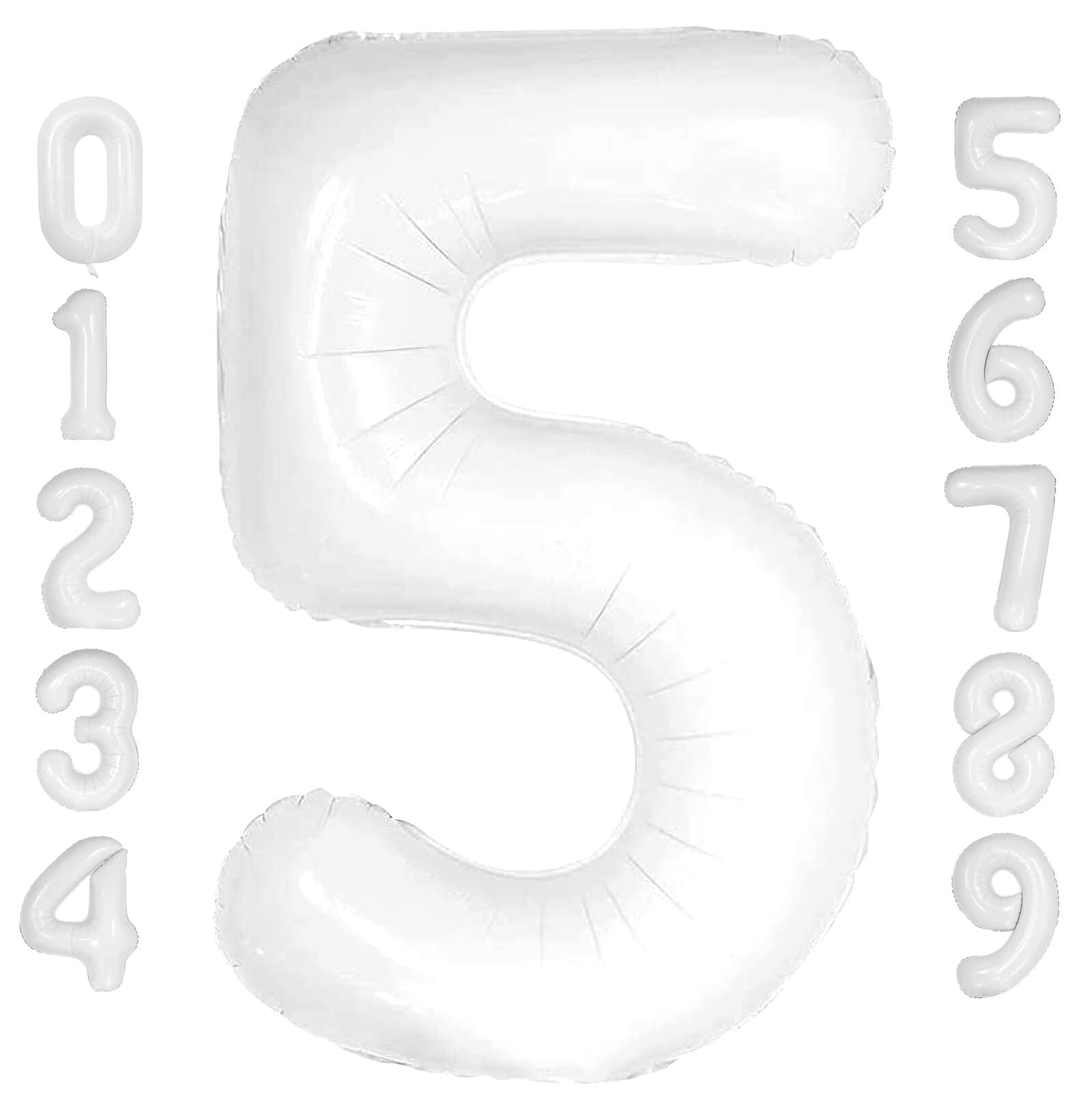 40 Inch Large White Number 5 Balloon Extra Big Size Jumbo Digit Mylar ...