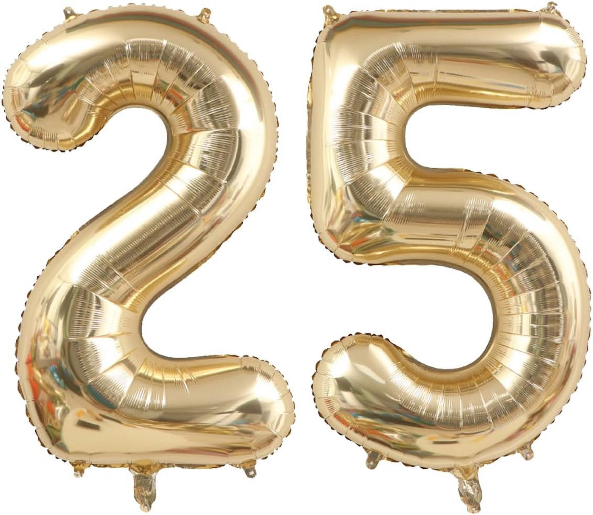 40 Inch Light Gold 25 Number Balloons White Gold Giant 25 Foil Mylar ...