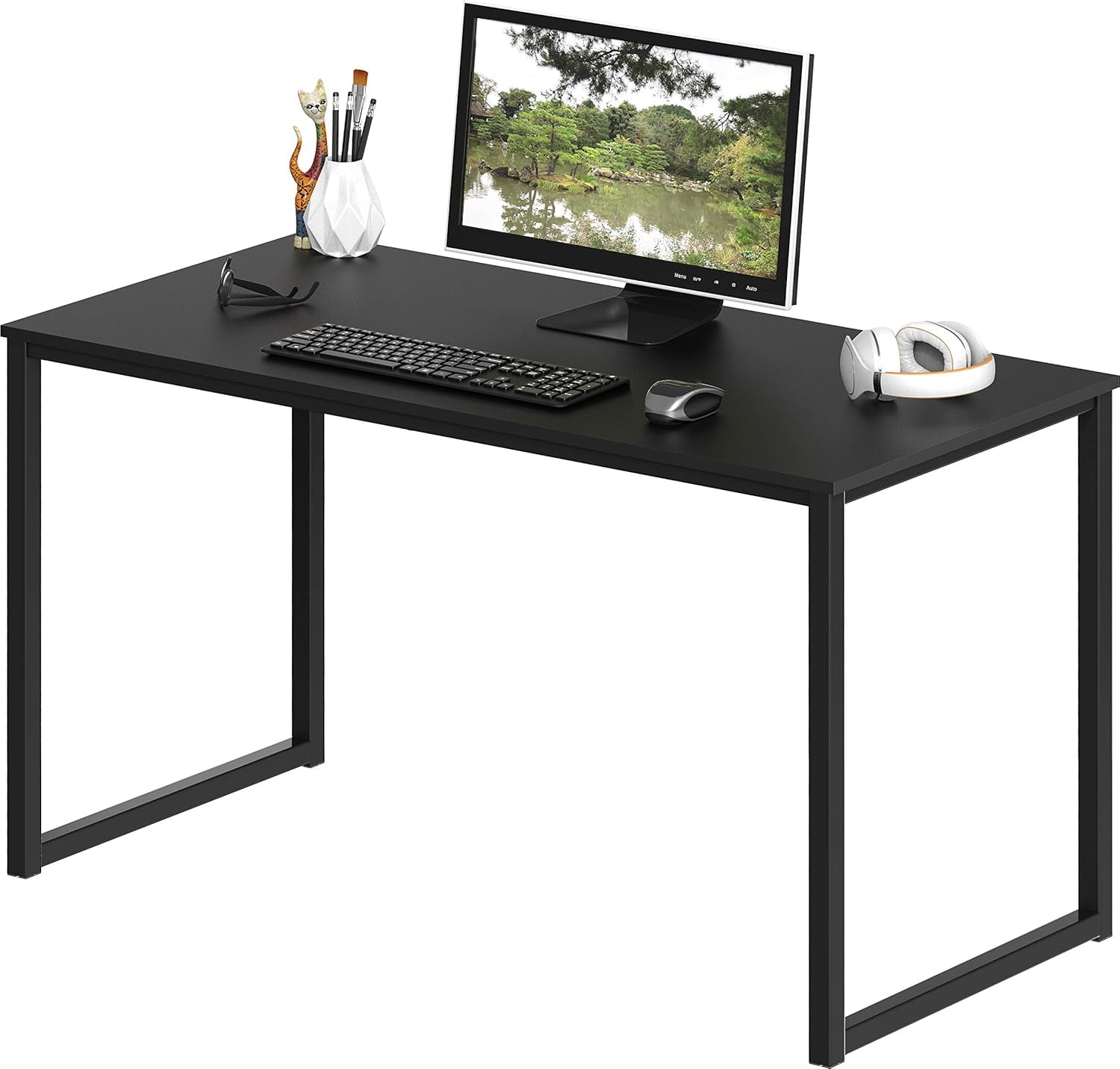 40-Inch Modern Black Computer Desk with Powder-Coated Metal Frame and ...