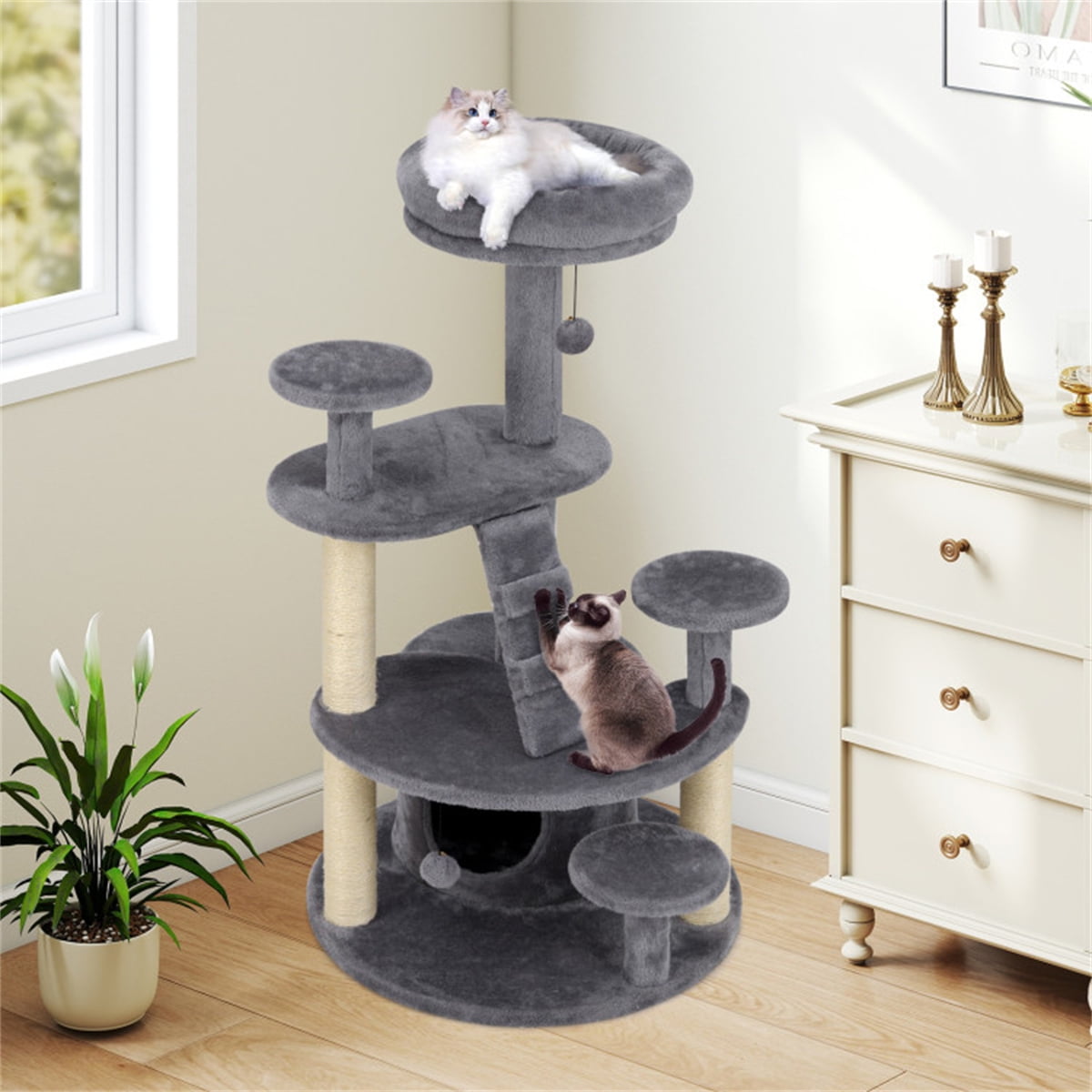 40 Inch Multi-Level Cat Tree for Munchkin & Old Cats Stable Wide Base ...