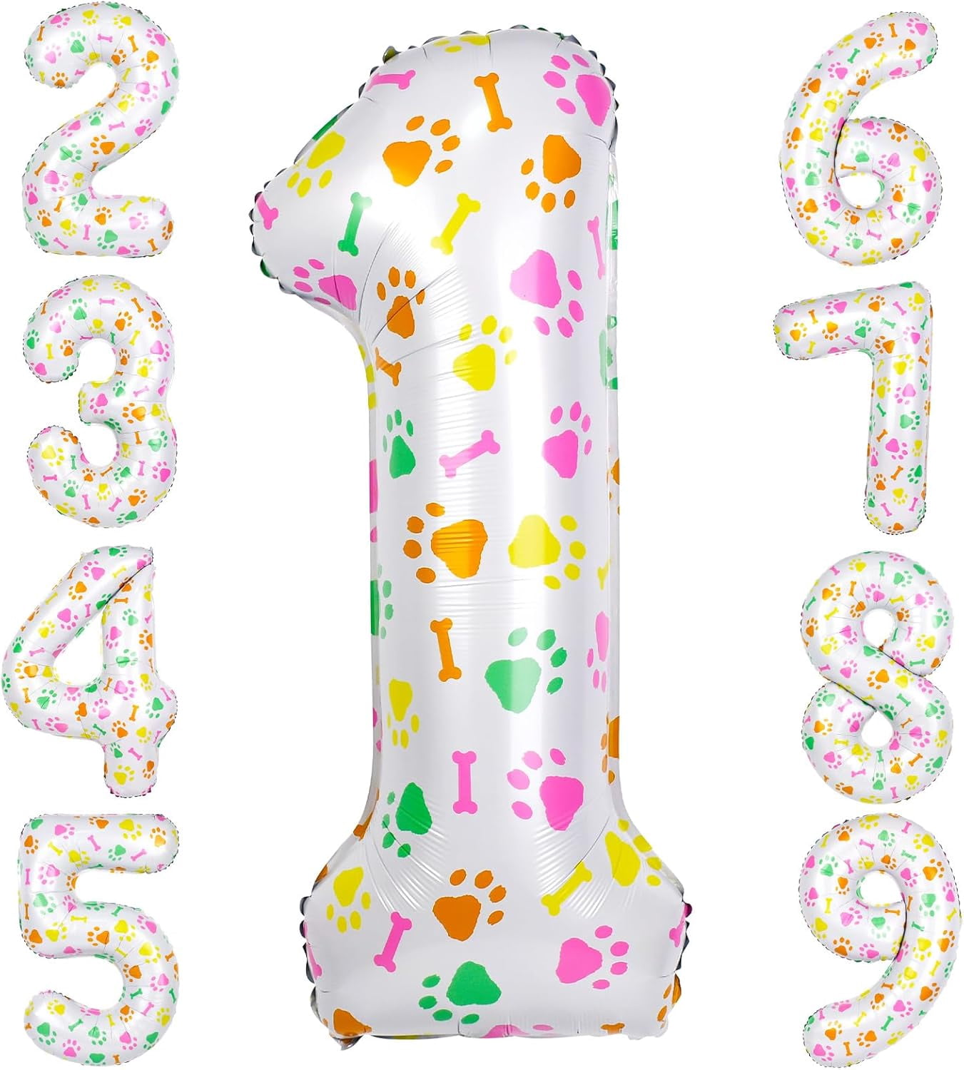 40 Inch Multi-color Dog Paw Birthday Balloons, Numeral 1 Birthday ...