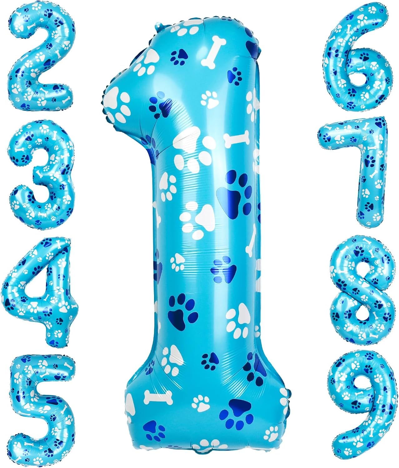 40 Inch Multi-color Dog Paw Birthday Balloons, Numeral 1 Birthday ...
