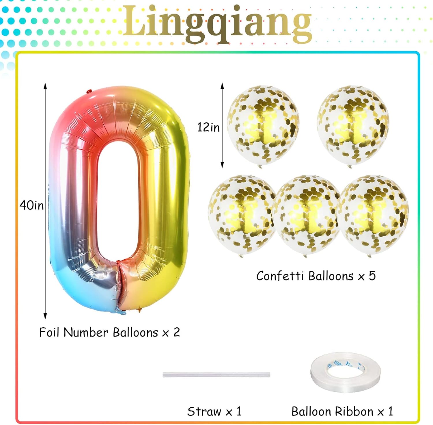 40 Inch Number 60 Foil Balloons, Large Rainbow 60Th Birthday Digital ...