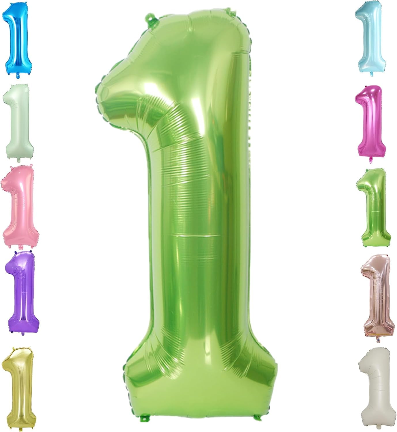 40 Inch Number Balloons for 1st 11 21 birthday Green Digit 1 Balloon ...