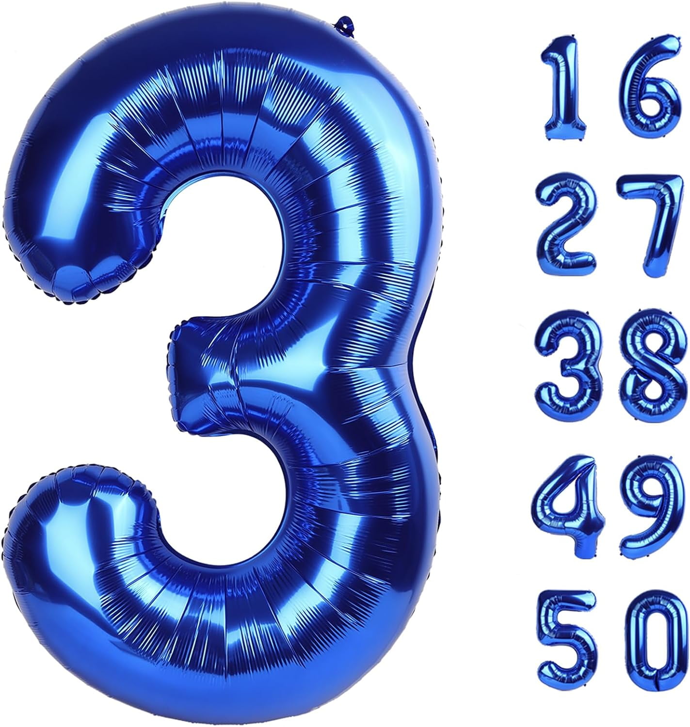 40 Inch Number Blue 3 Balloon,Large Dark Blue Foil Number Balloons 3rd ...