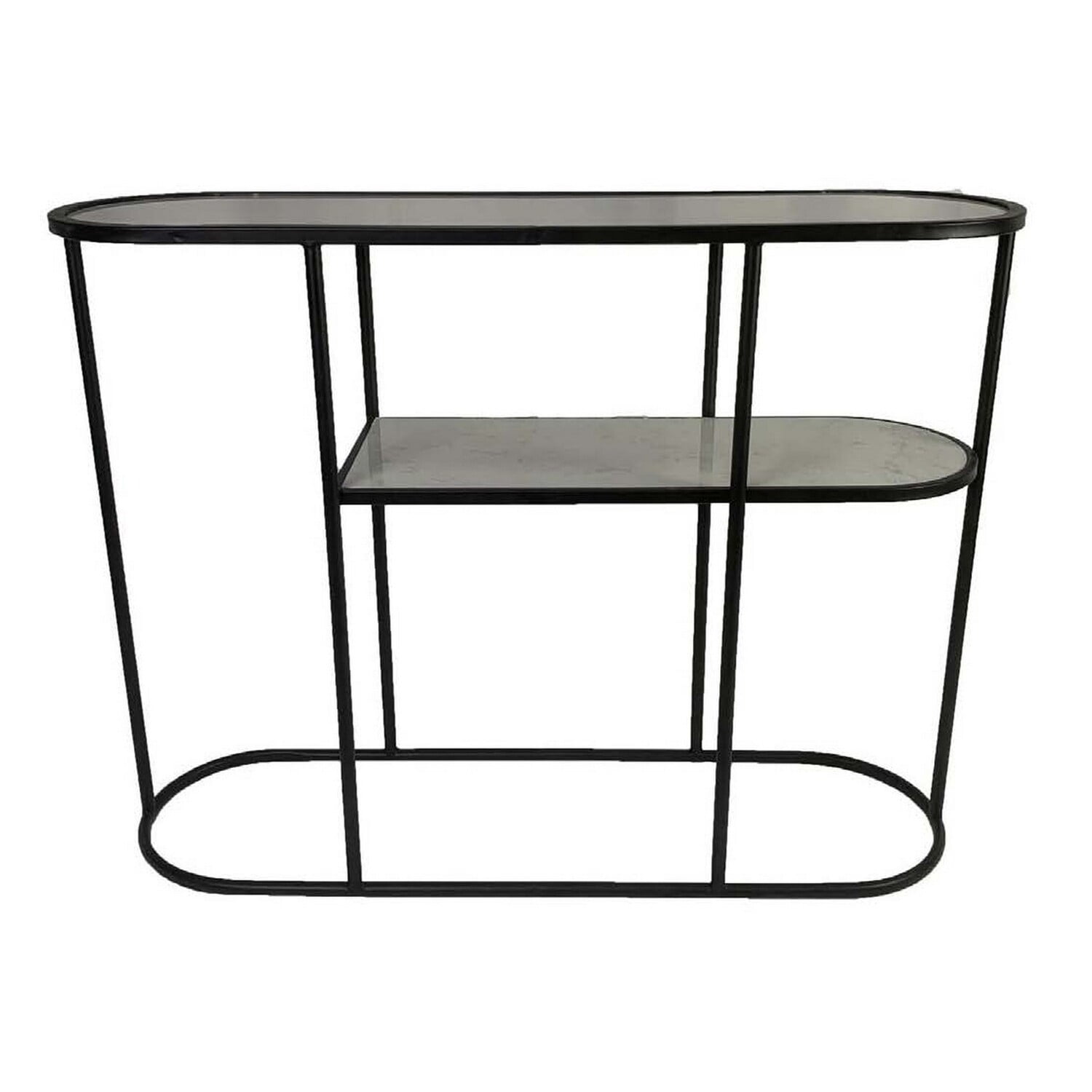 40 Inch Plant Stand Table - Open Metal Frame - 2 Glass Shelves - Black ...
