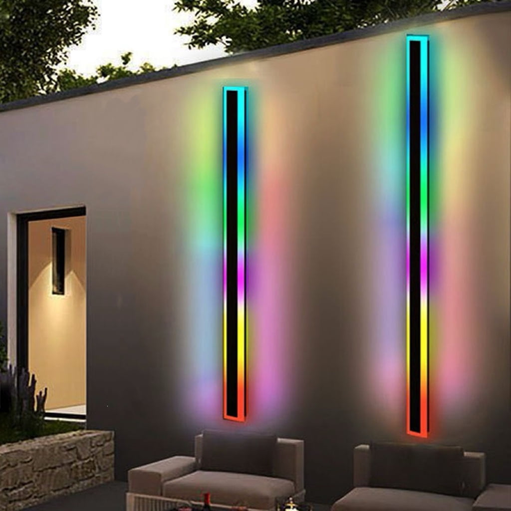 40-Inch RGB Modern Outdoor Long Wall Strip Light — Rectangular Black ...
