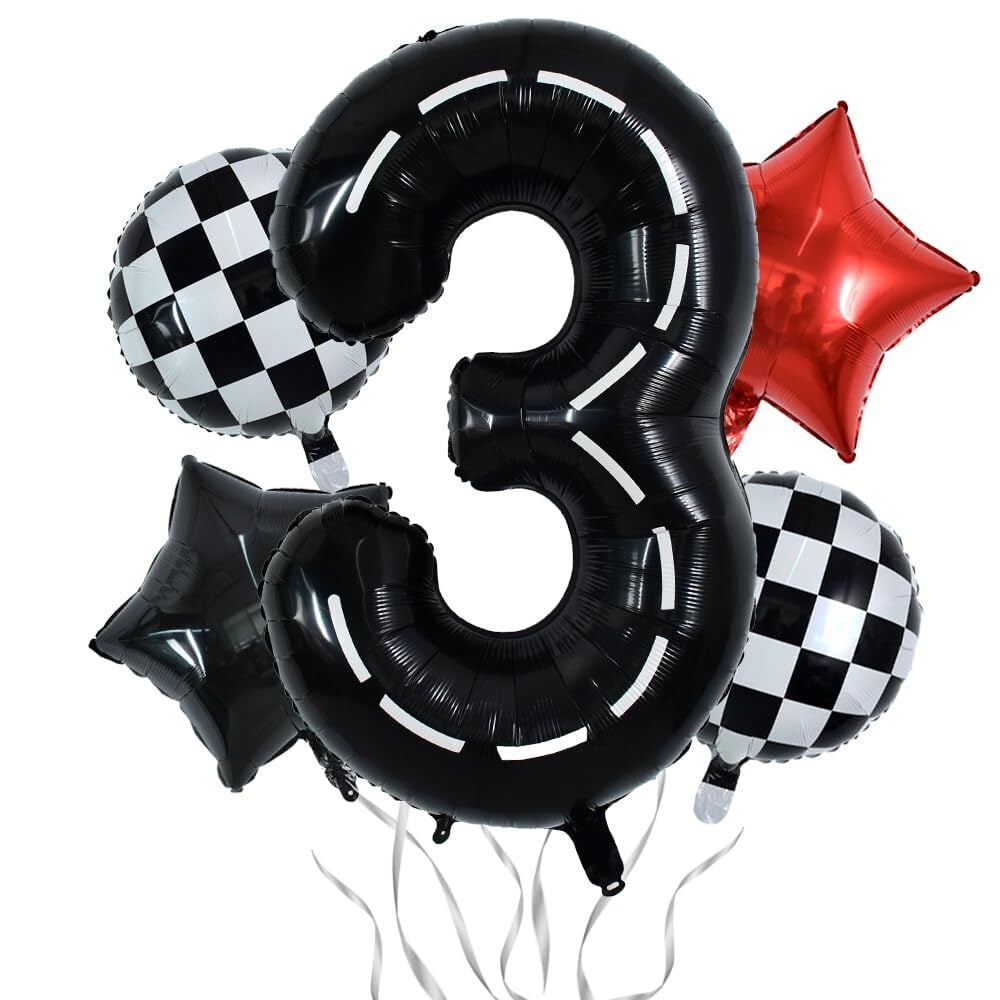 40 Inch Race Car 3rd Birthday Balloons Racetrack Number 3 Black ...