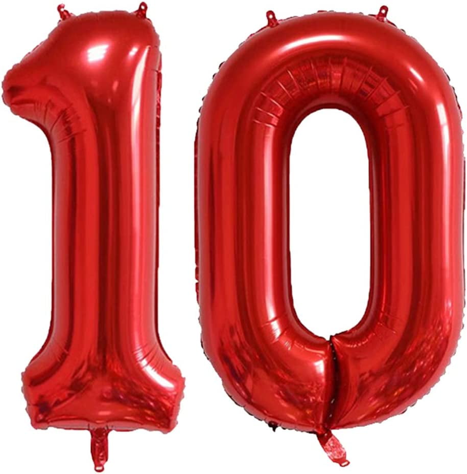 40 Inch Red Digit 10 Balloon - Mylar Balloon for Special Occasions ...