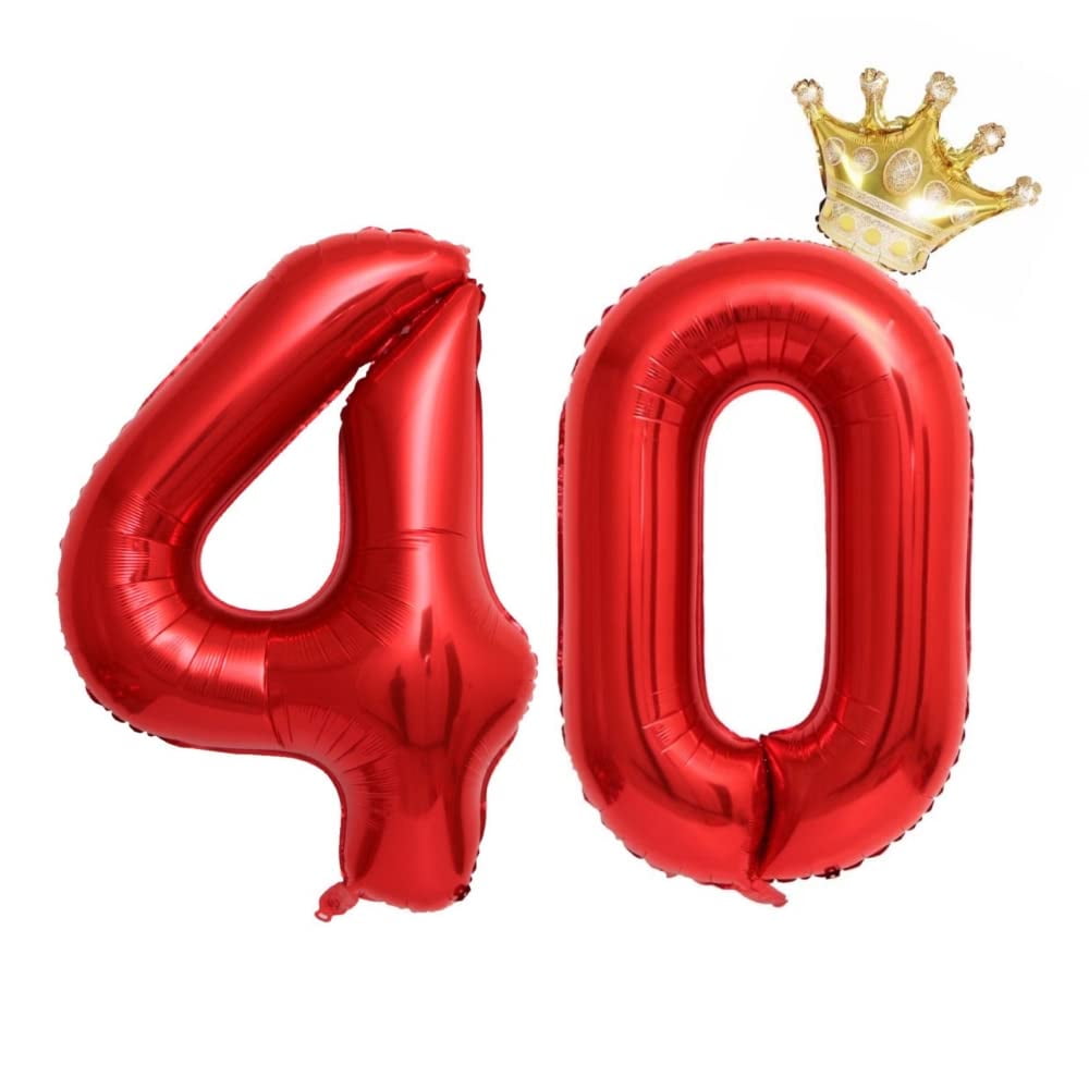 40-Inch Red Number 40 ZS23 Balloons With Crown, 40th Birthday Balloons ...
