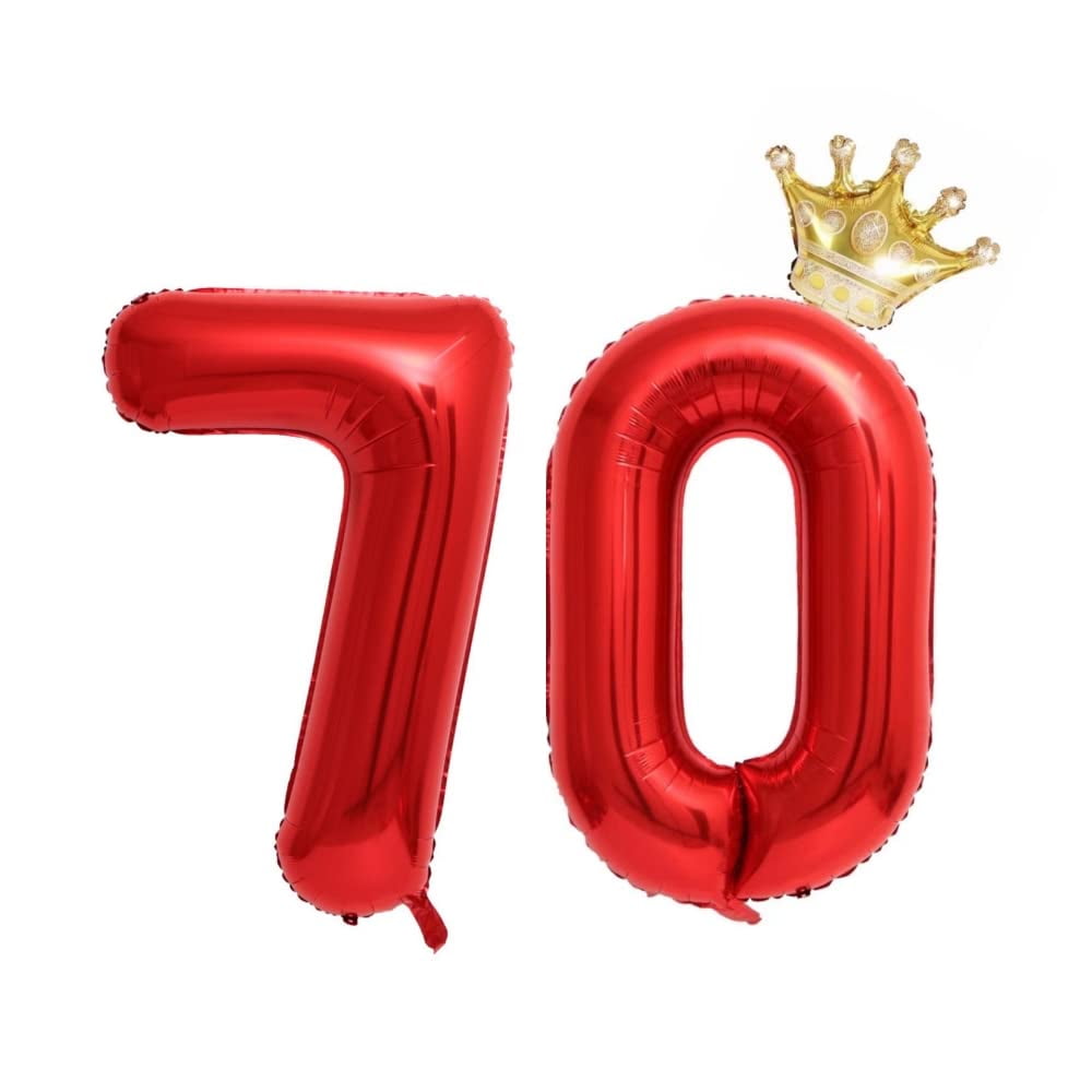 40-Inch Red Number 70 DHF10 Balloons With Crown, 70th Birthday Balloon ...