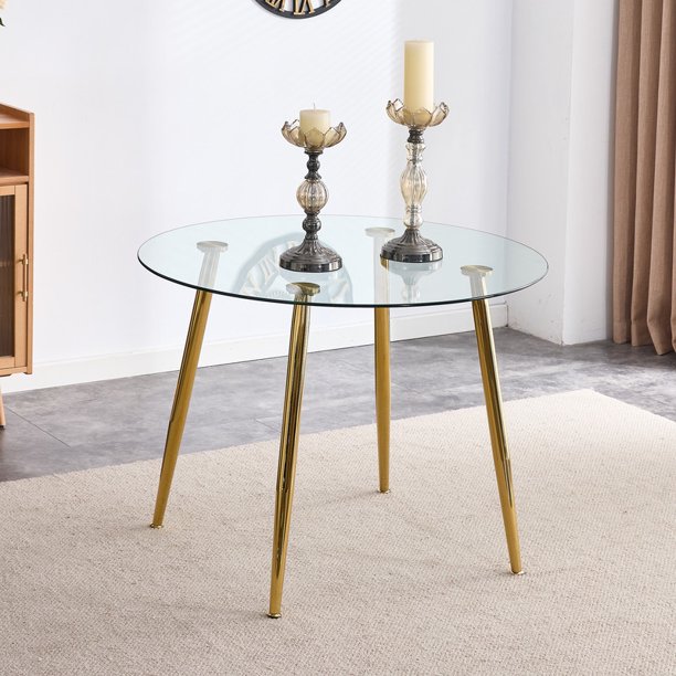 40 Inch Round Glass Dining Table for 4, Sudica Modern Tempered Glass ...