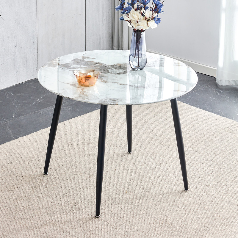 40 Inch Round Marble Dining Table for 4, Sudica Modern White Marble ...
