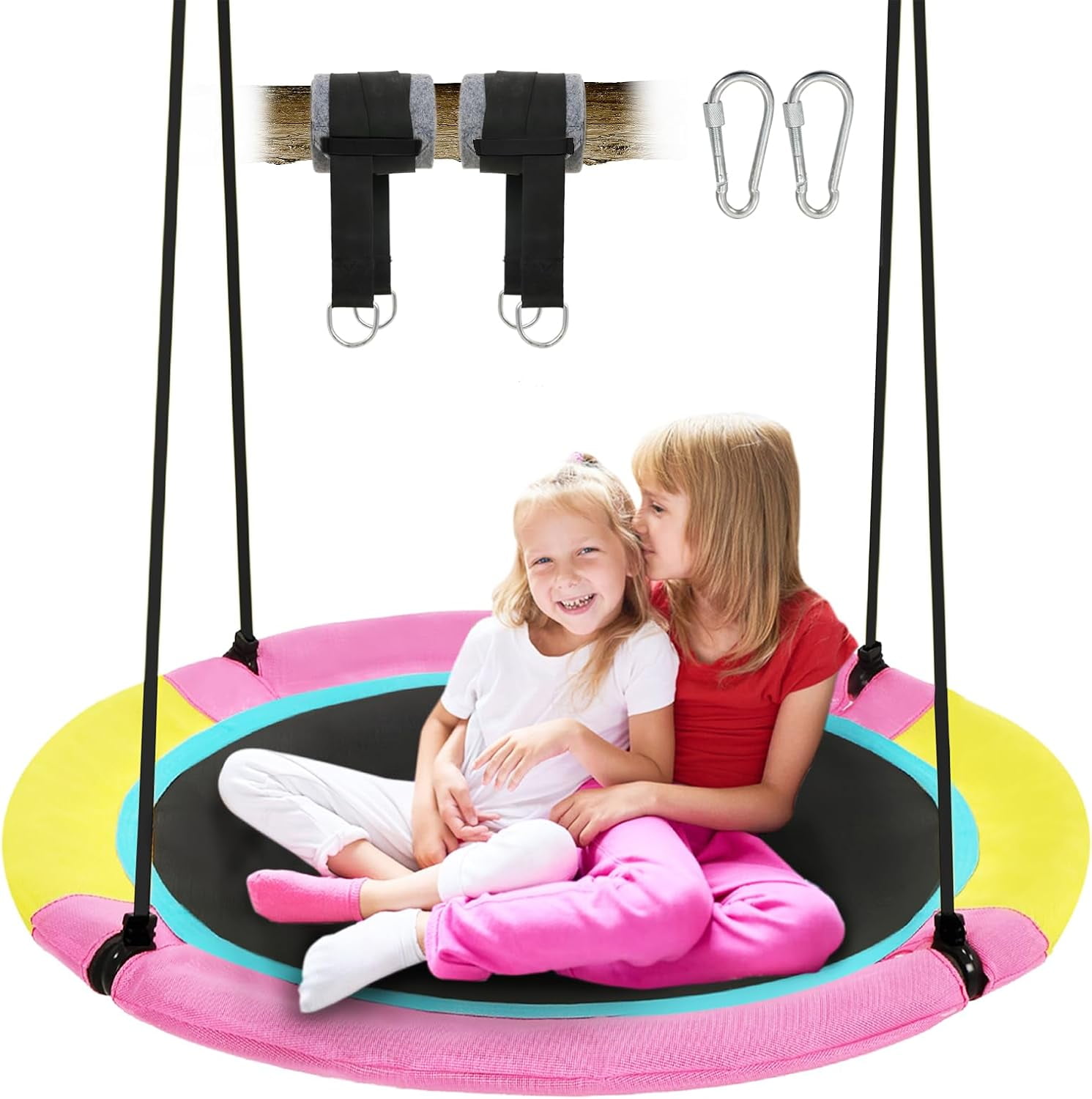40 Inch Saucer Tree Swing for Kids Outdoor, Textilene Fabric Tear & UV ...