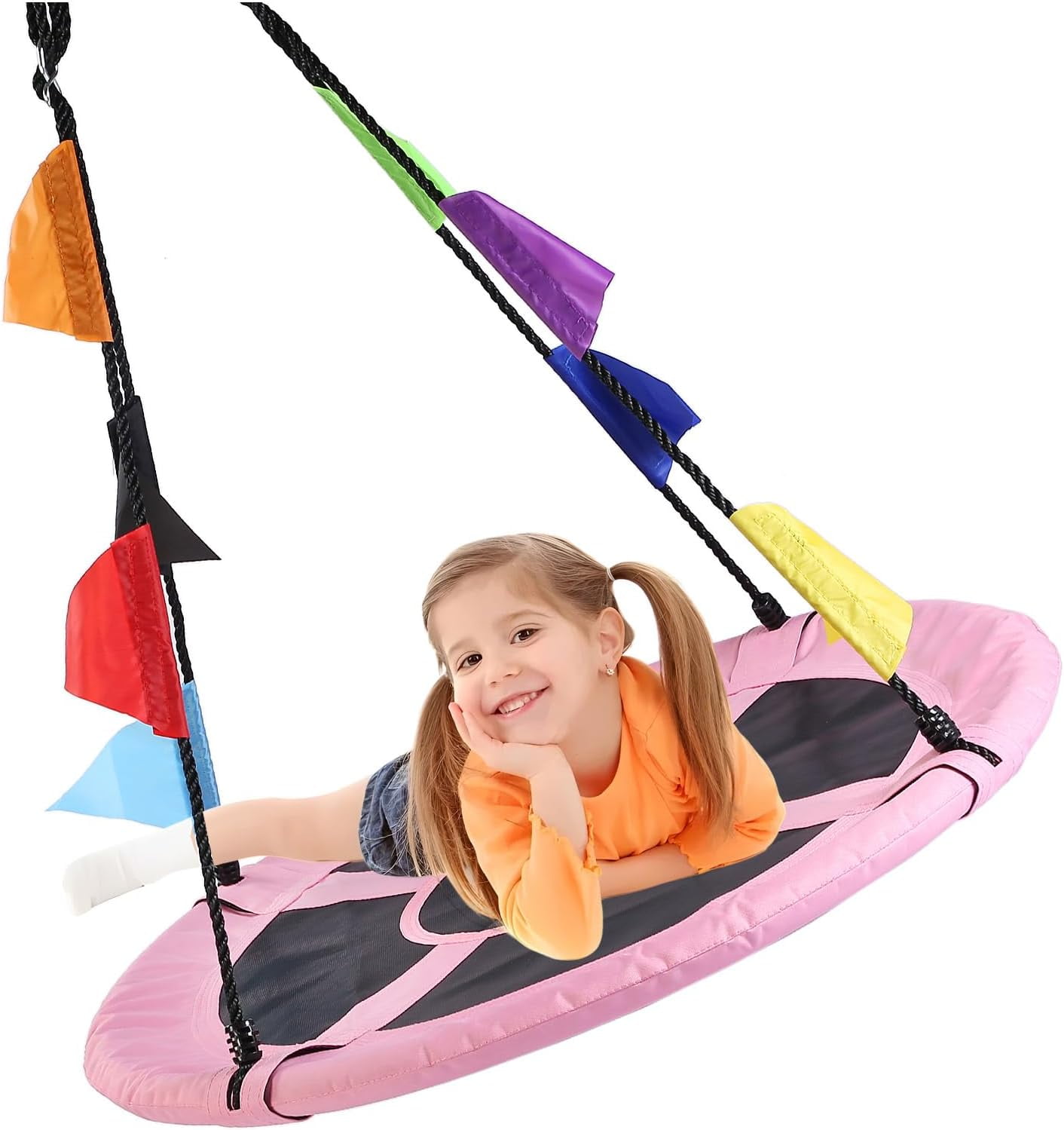 40 Inch Saucer Tree Swing, Outdoor Round Swing with Hanging Straps ...