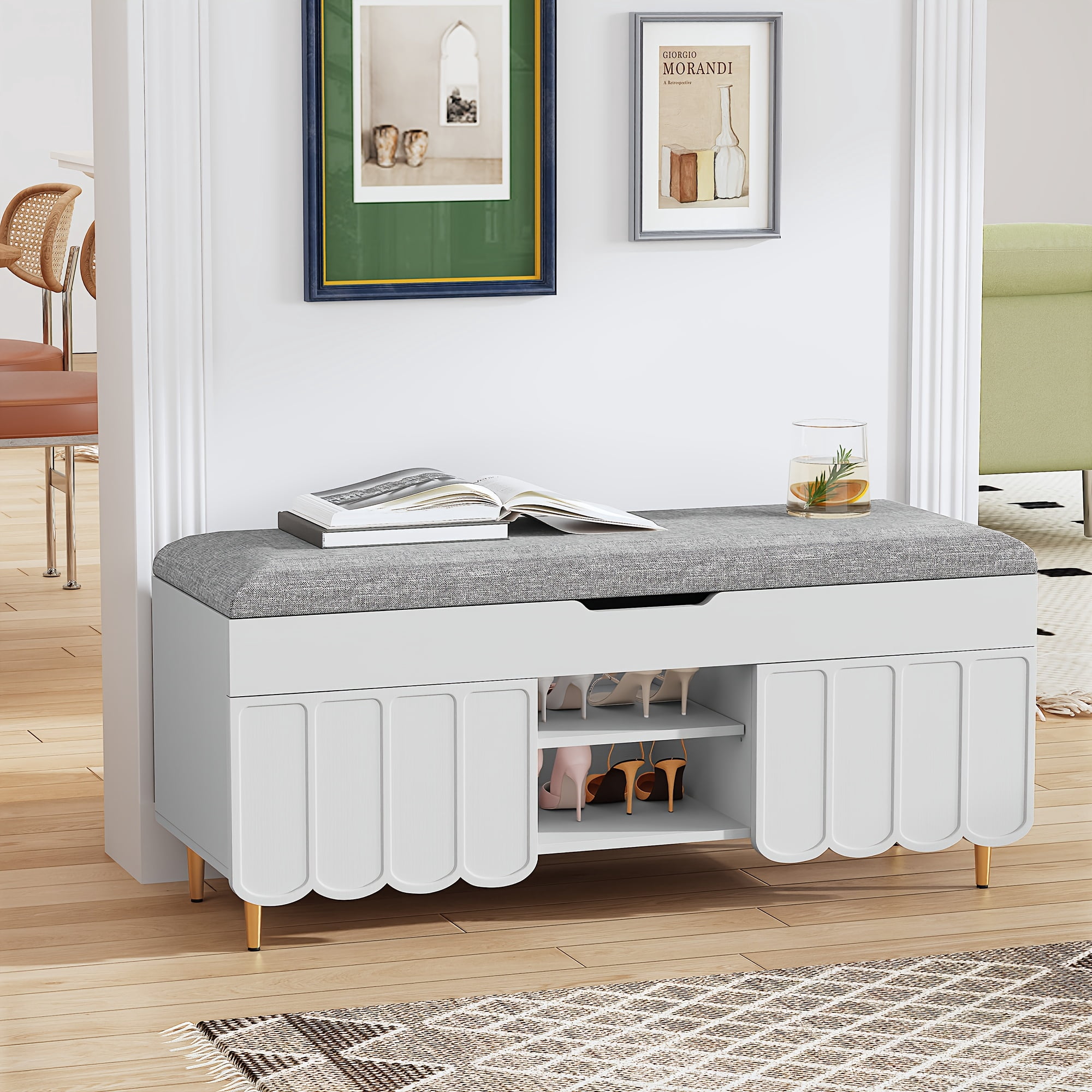 40-Inch Shoe Storage Bench for The Entryway, Featuring an Upholstered ...