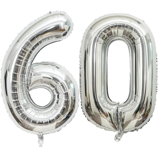 40 Inch Silver 60 Number Balloons Giant Jumbo Huge 60 Foil Mylar Helium ...
