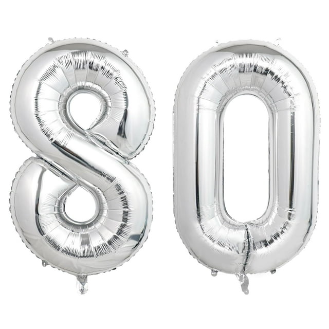 40 Inch Silver 80 Number Balloons, Giant Jumbo Helium Mylar Foil Silver ...