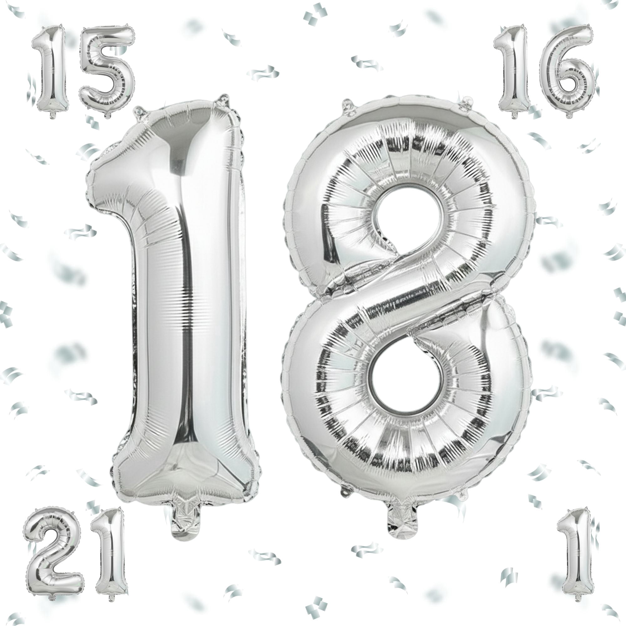 40 Inch Silver Foil Mylar Number 18 Balloon – Large Helium & Air Filled ...