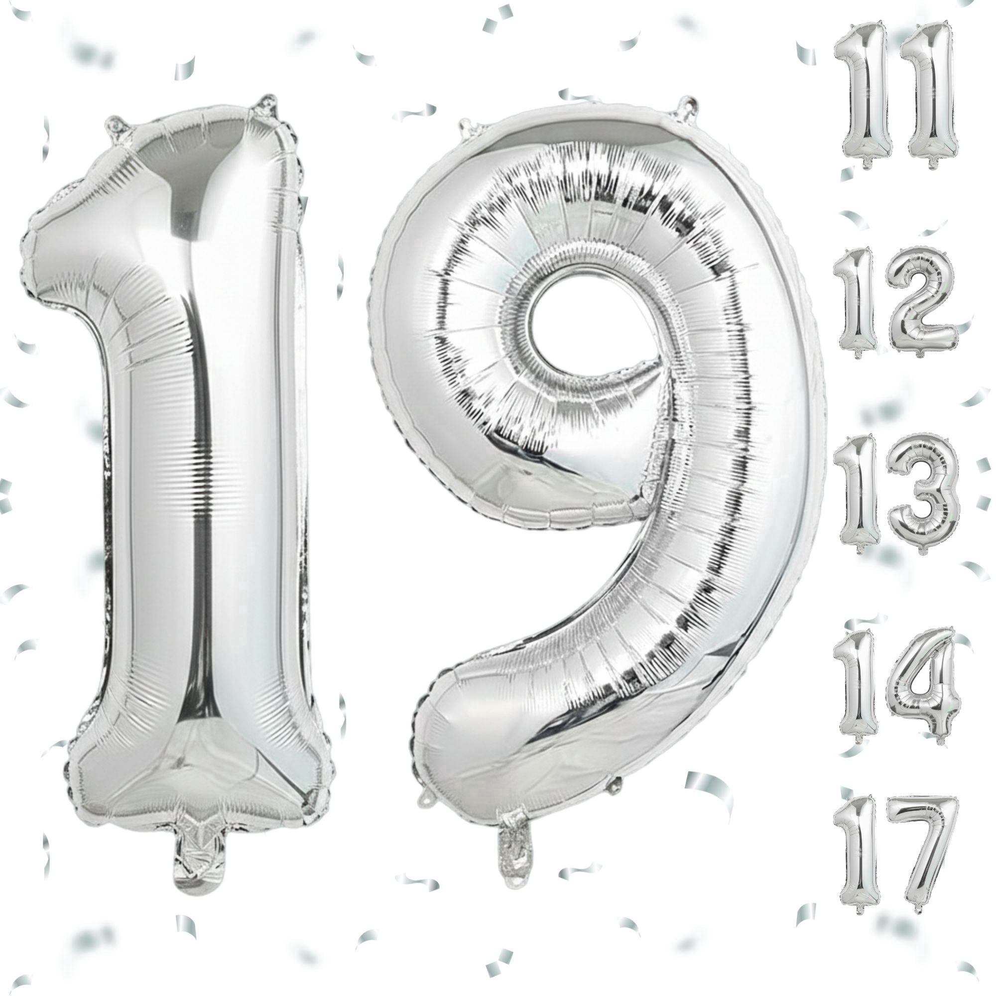 40 Inch Silver Foil Mylar Number 19 Balloon for Helium or Air Filled ...