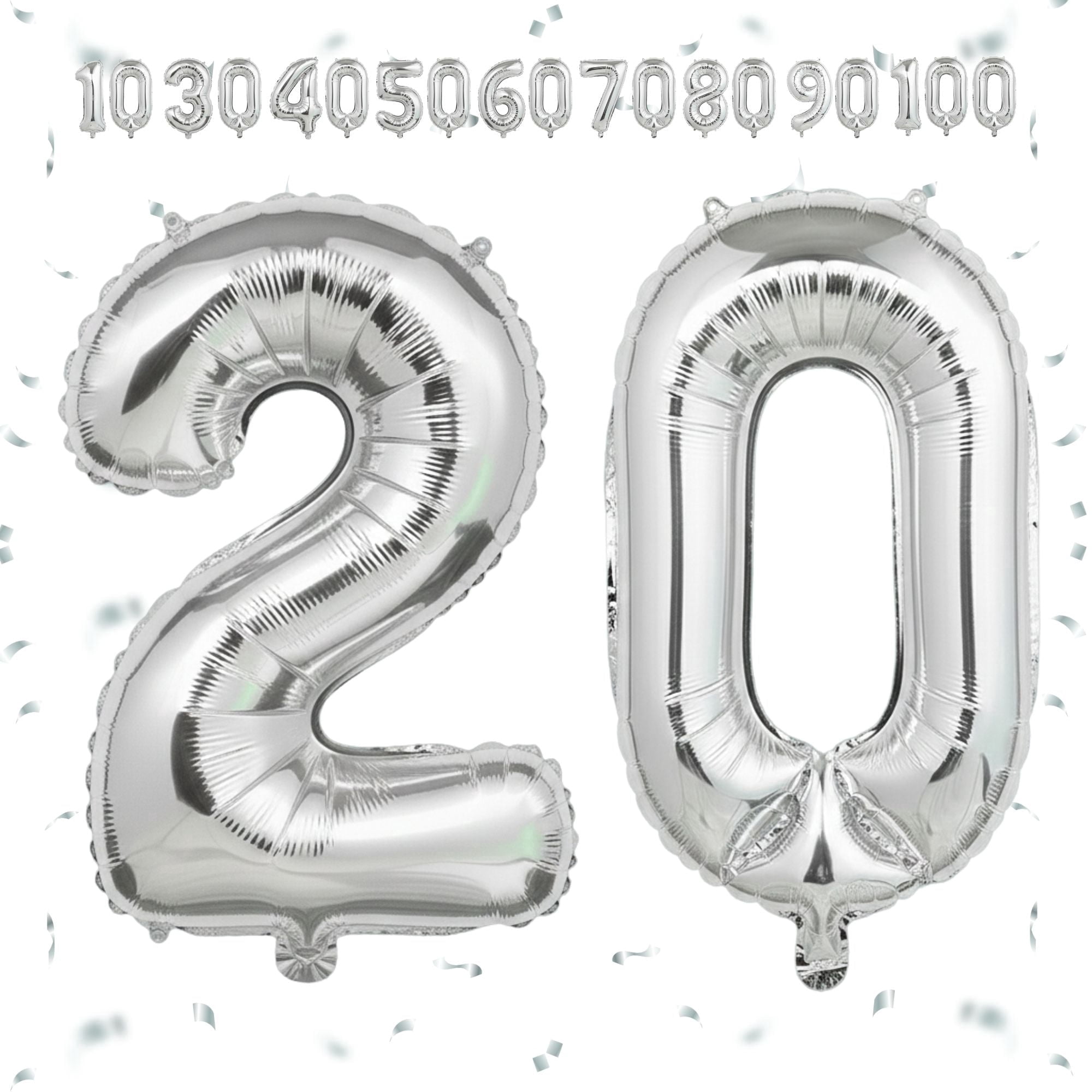 40-Inch Silver Number 20 Balloons (2 & 0) | Big Jumbo Foil Mylar ...