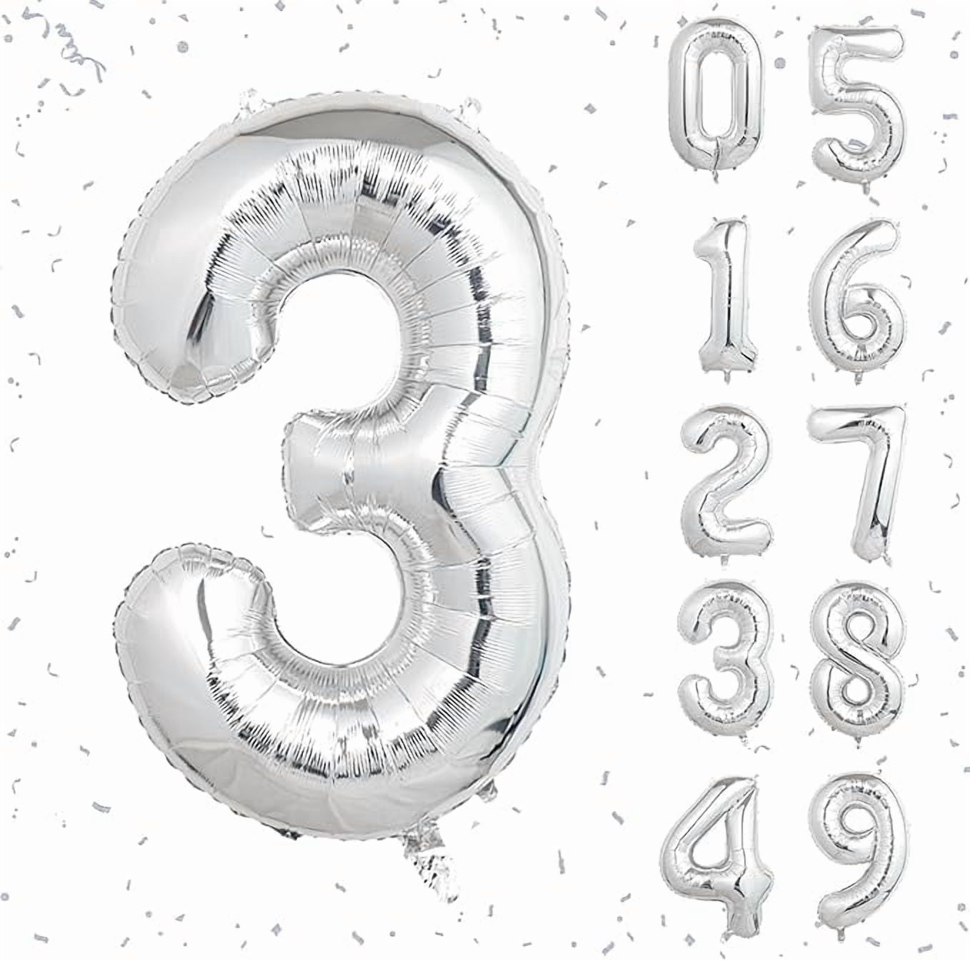 40 Inch Silver Number 3 Foil Balloon – Large Helium or Air Fill Mylar ...