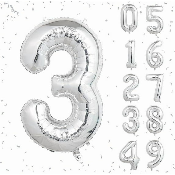 40 Inch Silver Number 3 Foil Balloon – Large Helium or Air Fill Mylar ...