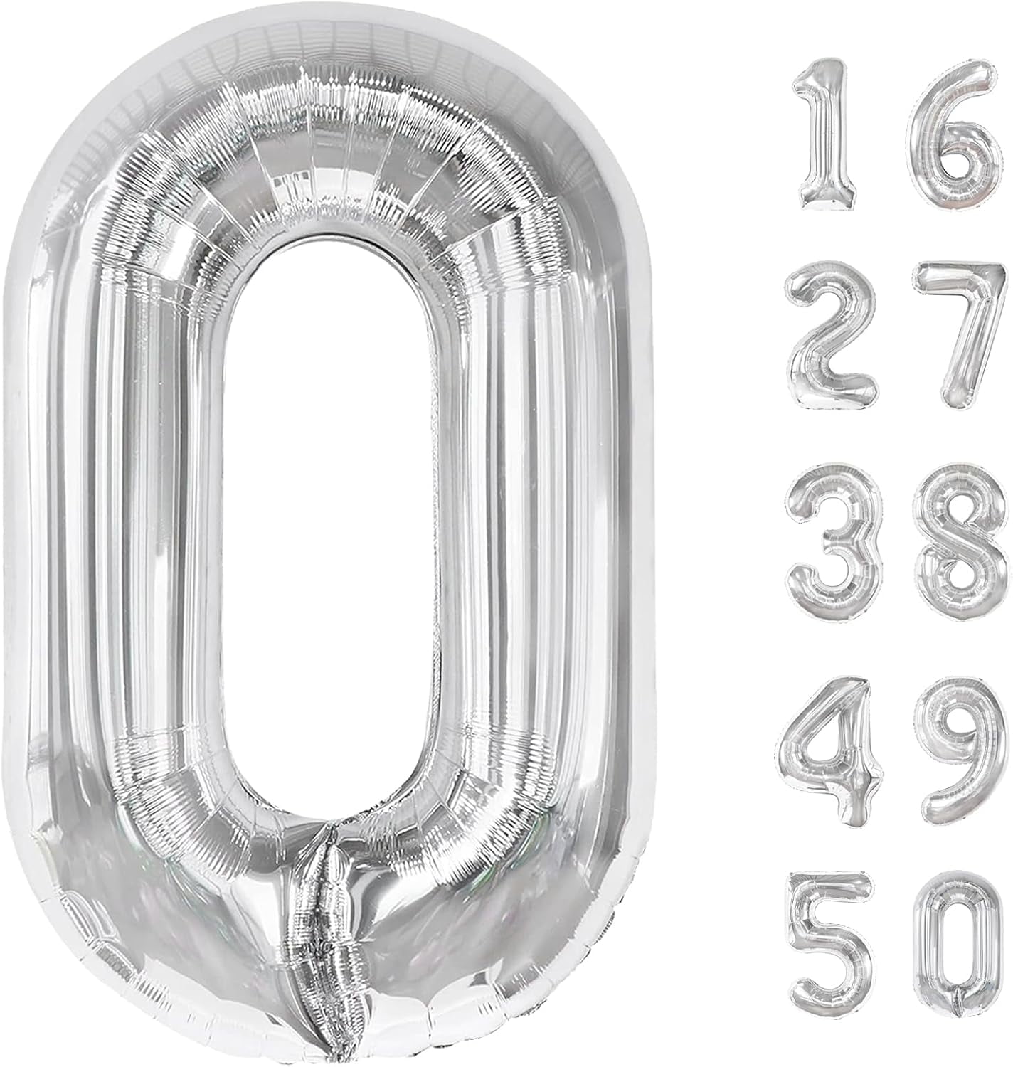 40 Inch Silver balloon 0 Foil Mylar Helium Large Digital Balloon 10th ...