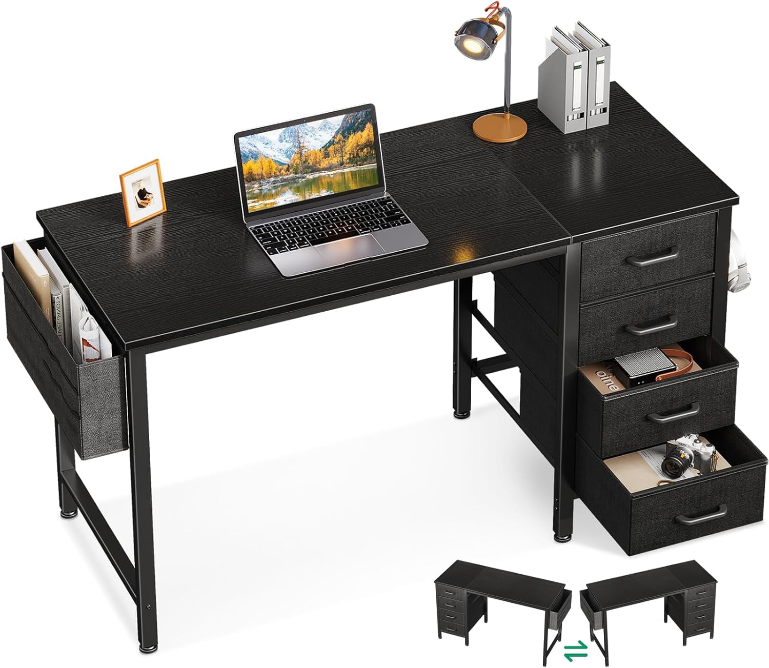 40-Inch Small Computer Desk with 4 Fabric Drawers — Home Office Desks ...
